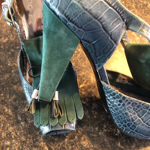 BCBGirls | Shoes | Emerald Green Croc And Suede Open Toe | Poshmark